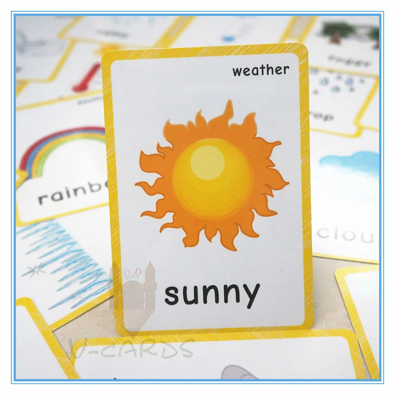 22pcs Weather English Word Card Early Learning Educational Flash Cards ...