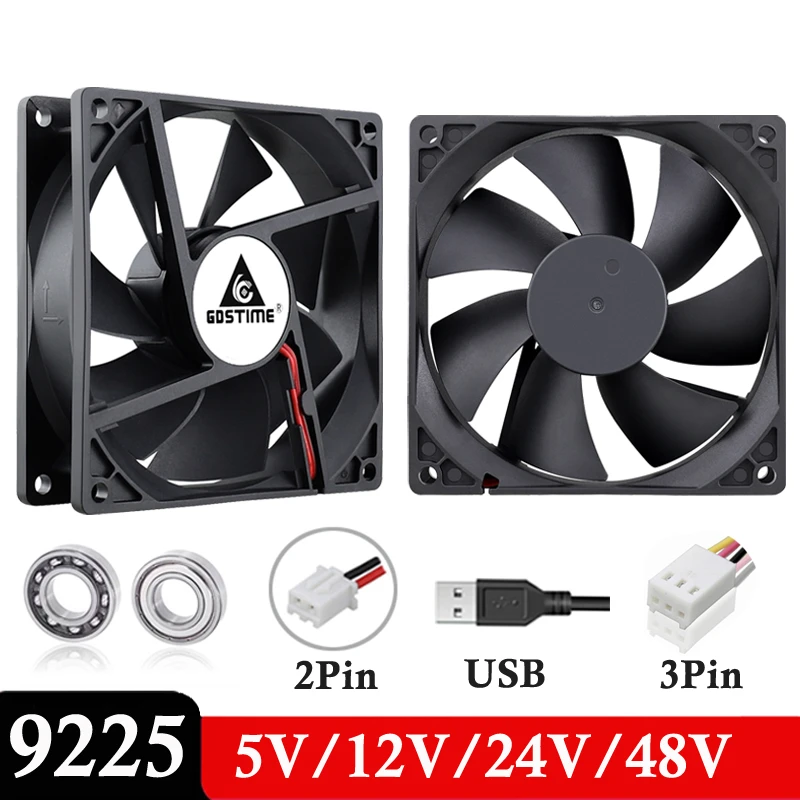 2PCS Gdstime 92mm 9225 Computer Case Cooling Fan 92x92x25mm DC 5V 12V 24V 48V 2PIN 3PIN USB ...