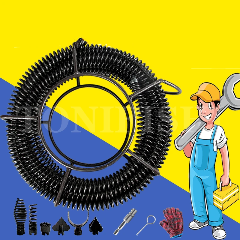 20m Length Household Drain Pipe Dredger Extension Spring Set Sewer ...