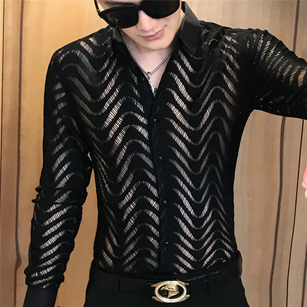 Camisa transparente para hombre, camisa Sexy de manga larga con corte ...
