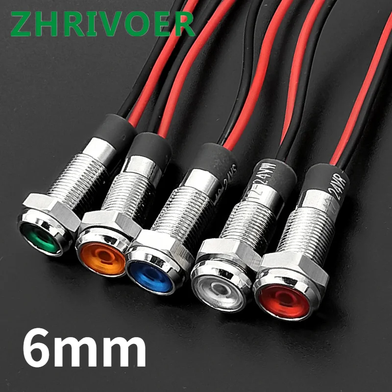 1pcs 6mm 3V 5V 6V 12V 24V 220v Flat head LED Metal Indicator light ...