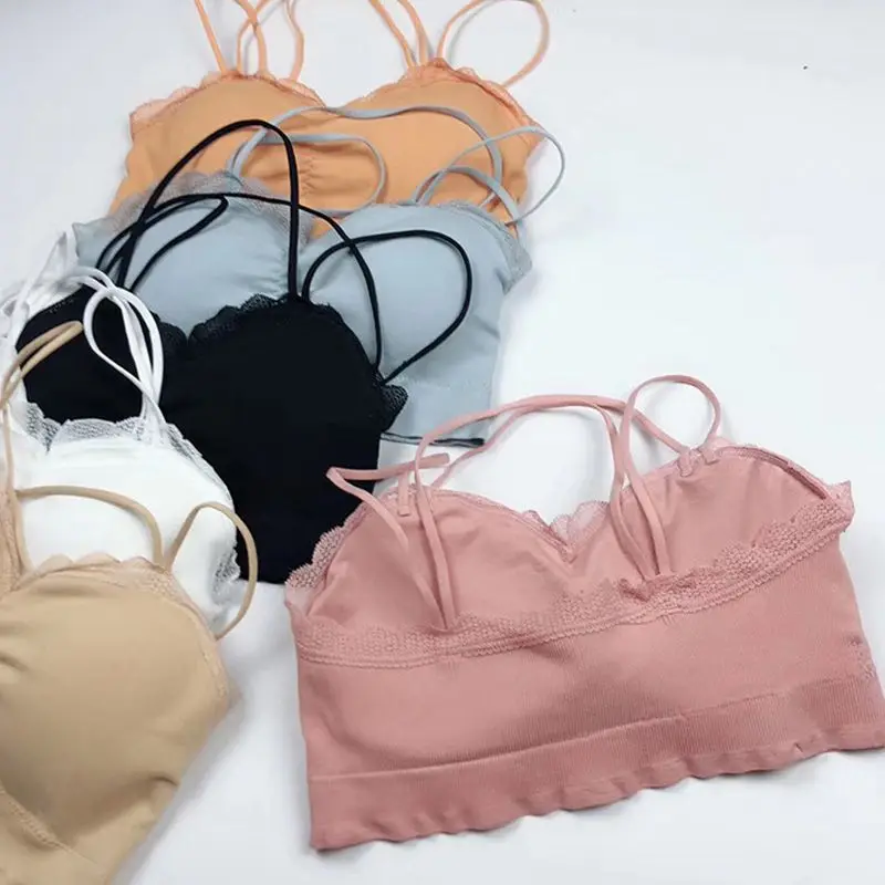 Solid Color Sports Lace Stitching Bra Fashion Seamless Inside ...