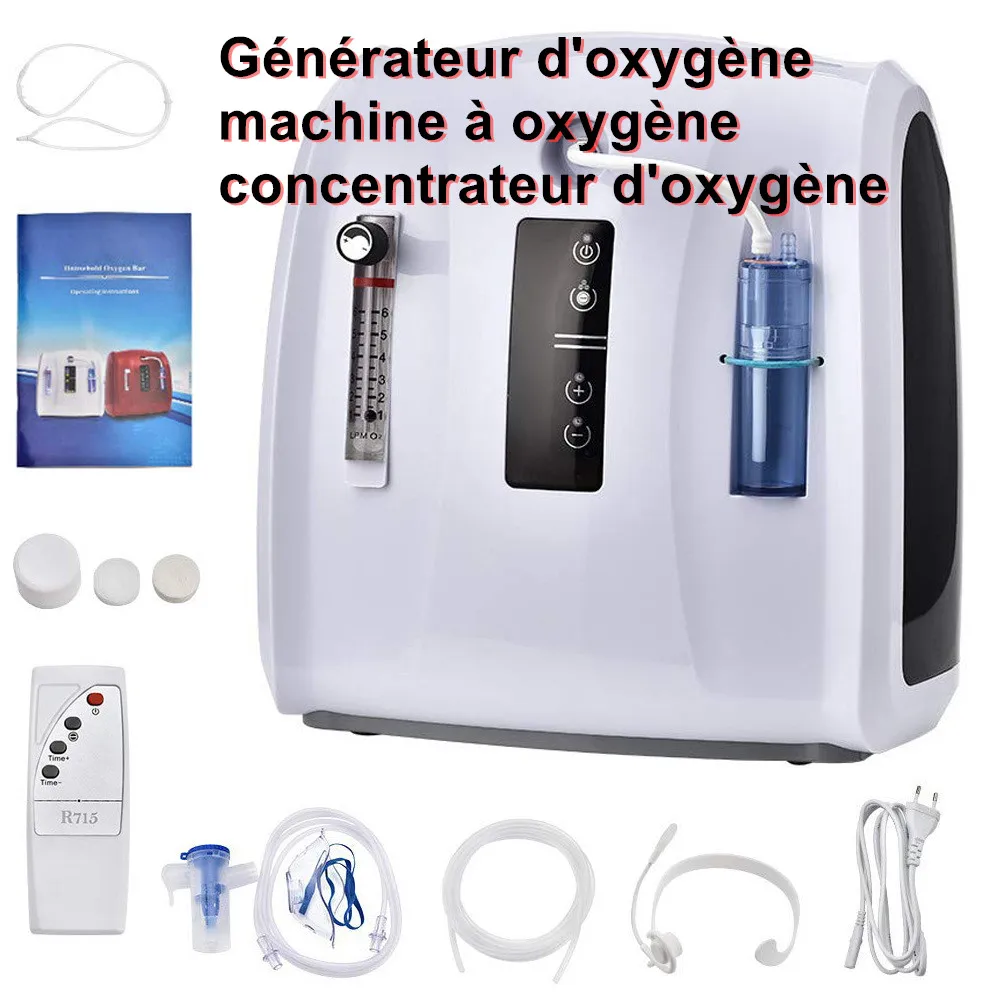 Concentrateur d'Oxygène Continu Portable de 1 à 6l/min, Machine Réglable de 30% à 90%, Barre ...