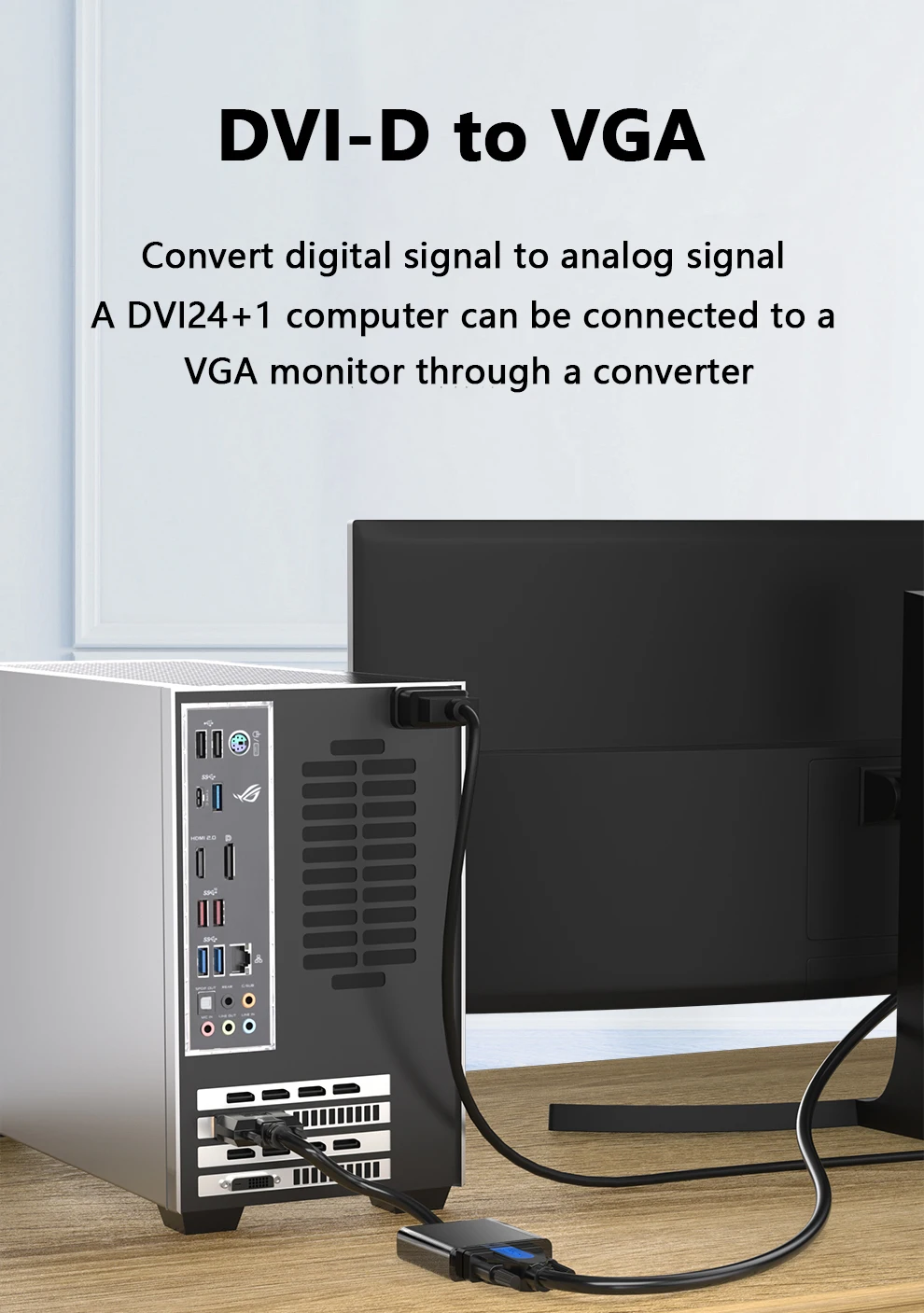 Adaptateur DVI vers VGA 1080P, câble convertisseur 24 + 1 24 + 5 vers ...