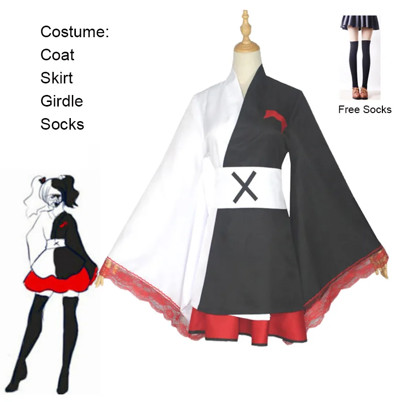 Monokuma Danganronpa Cosplay Costume With Wig, Kuma Coat, and Skirt ...