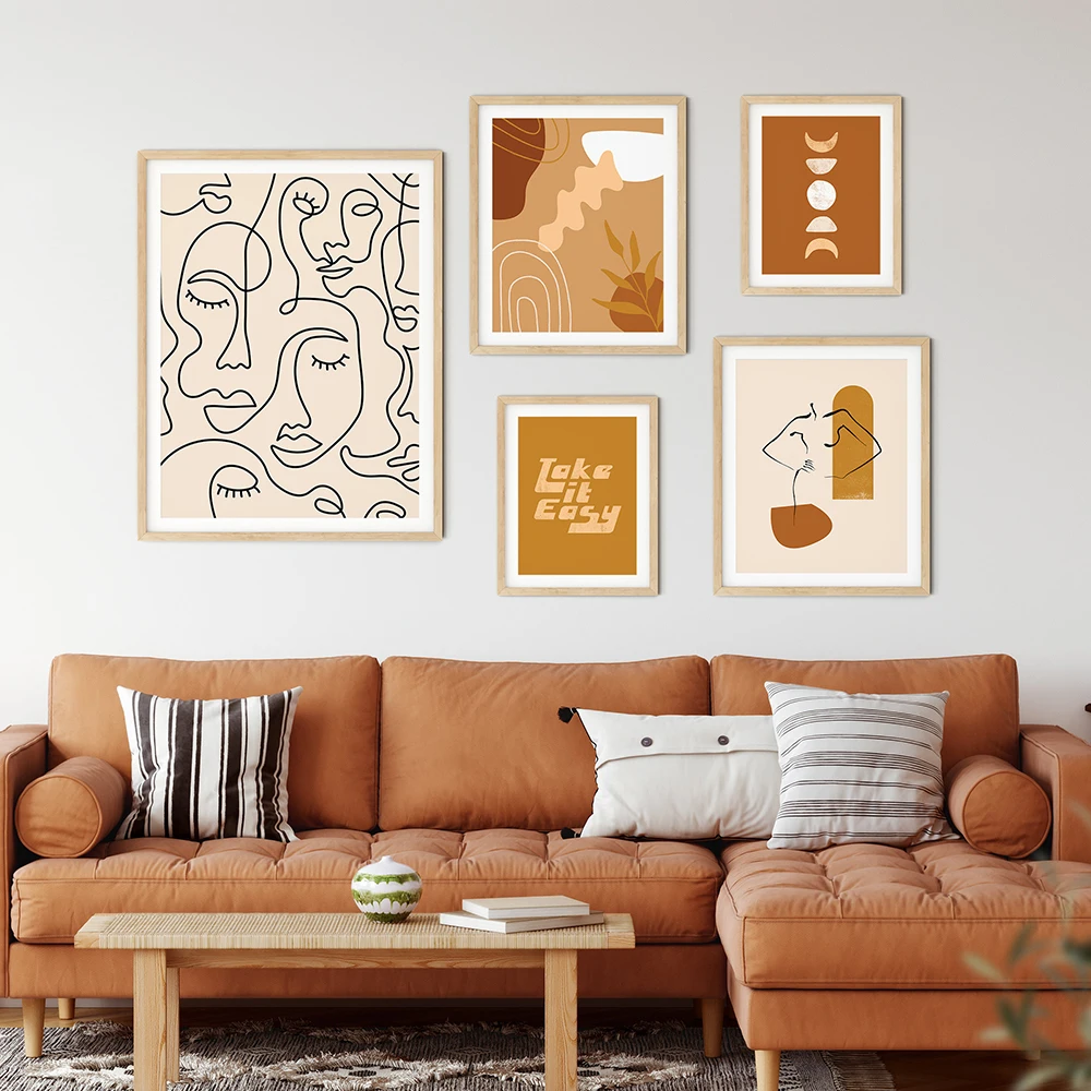 Juego de 5 impresiones de arte bohemio abstracto, línea única, galería ...