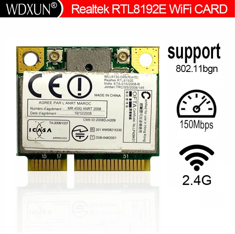 Realtek 노트북용 무선 랜 내장 미니 Pci e 하프 높이 카드, 와이파이 Catd 무선 모듈, Rtl8192e, 802 ...