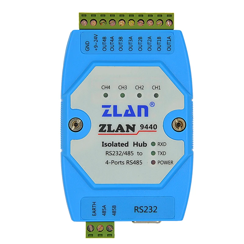 Concentrador de 4 canales 485 485HUB RS485/232 A 4 canales 485 485 serie uno en cuatro ZLAN9440 ...