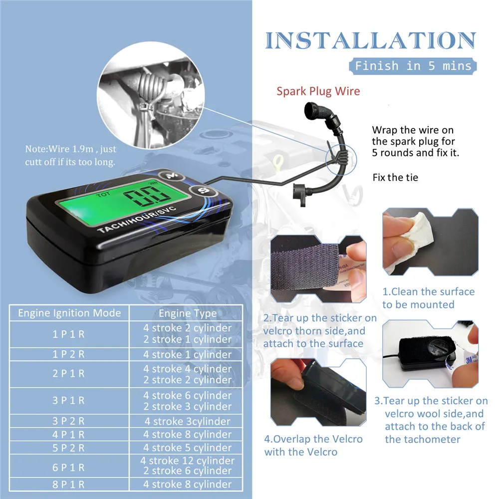 Rpm Meter Digital Tachometer For Small Engines - RPM Gauge With Hour ...