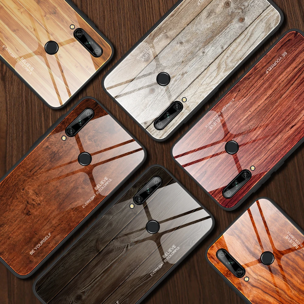 For-Huawei-Y9-Prime-2019-Y9S-Case-Hard-Tempered-glass-Wood-grain-Back ...