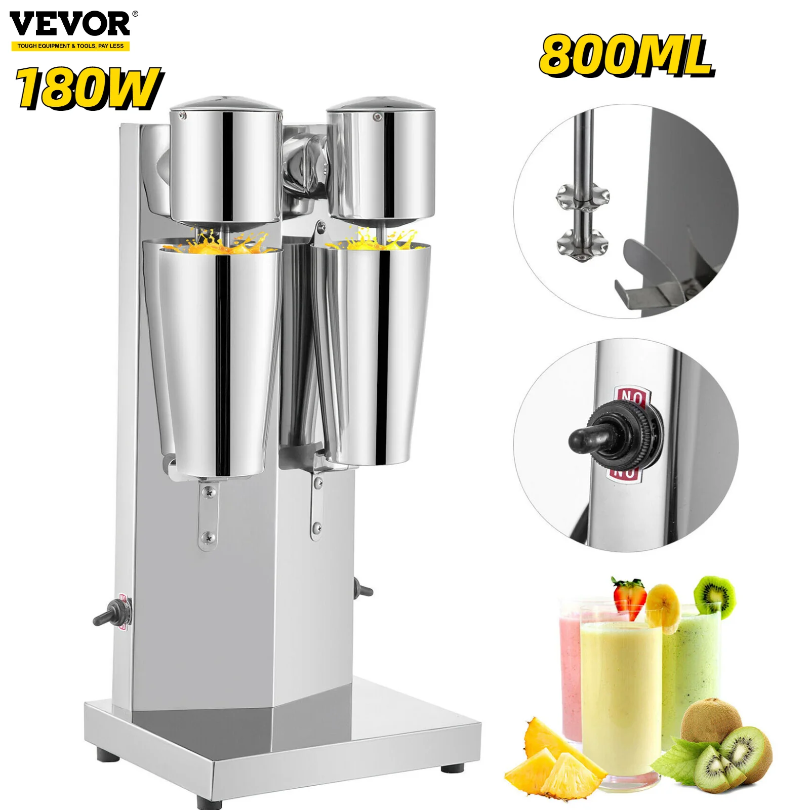 Vevor Milk Shake Machine 800ml Commercial Auto Double Cups Milkshaker ...