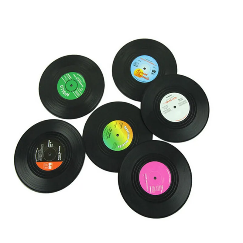 2/4/6 PCS Vinyl Record Table Drink Cup Mat Coaster Creative Coffee Heat ...