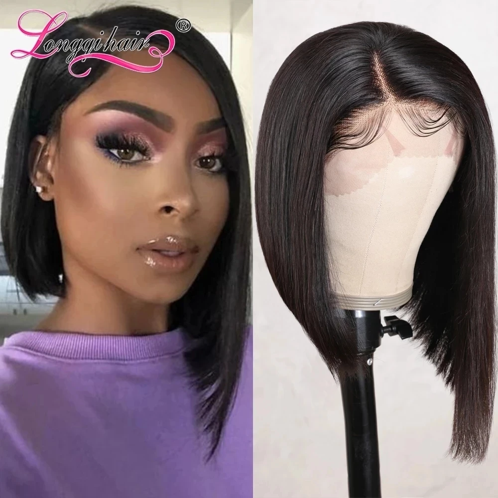 Longqi peruca de cabelo humano, peruca curta, frontal, 10 14 tamanhos ...
