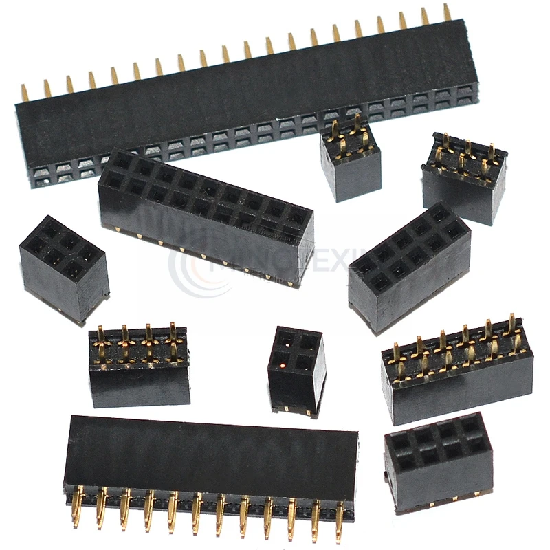 Conector hembra de doble fila, Conector de tira PCB de ángulo recto, 2,54mm, 2x2/3/4/5/6/7/8/9 ...