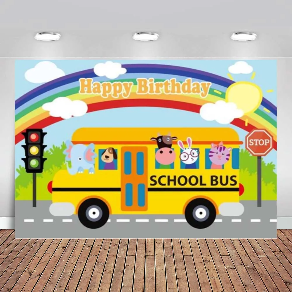 Animal Wheels On The Bus Photo Backdrop Kids Birthday Party School ...