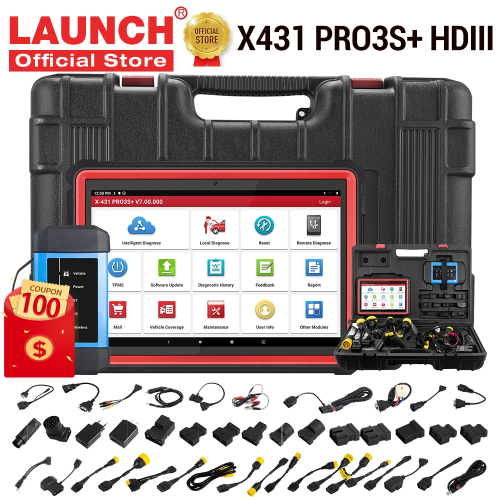 Launch X431 Pro3s+ 10' Car Truck Diagnostic Tool 12v /24v Diesel ...
