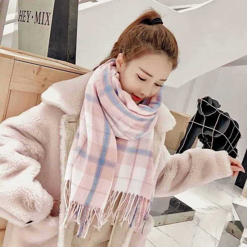 Scarf Female student Korean version of Japanese plaid tassel scarf Soft ...