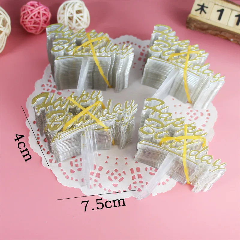 100PCs-SET-Plastic-Cake-Topper-Gold-Flash-Cake-Topper-Happy-Birthday ...