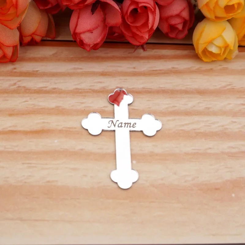 50pcs/lot Cutting Mirrored Custom Name Cross Shape Acrylic Sticker ...