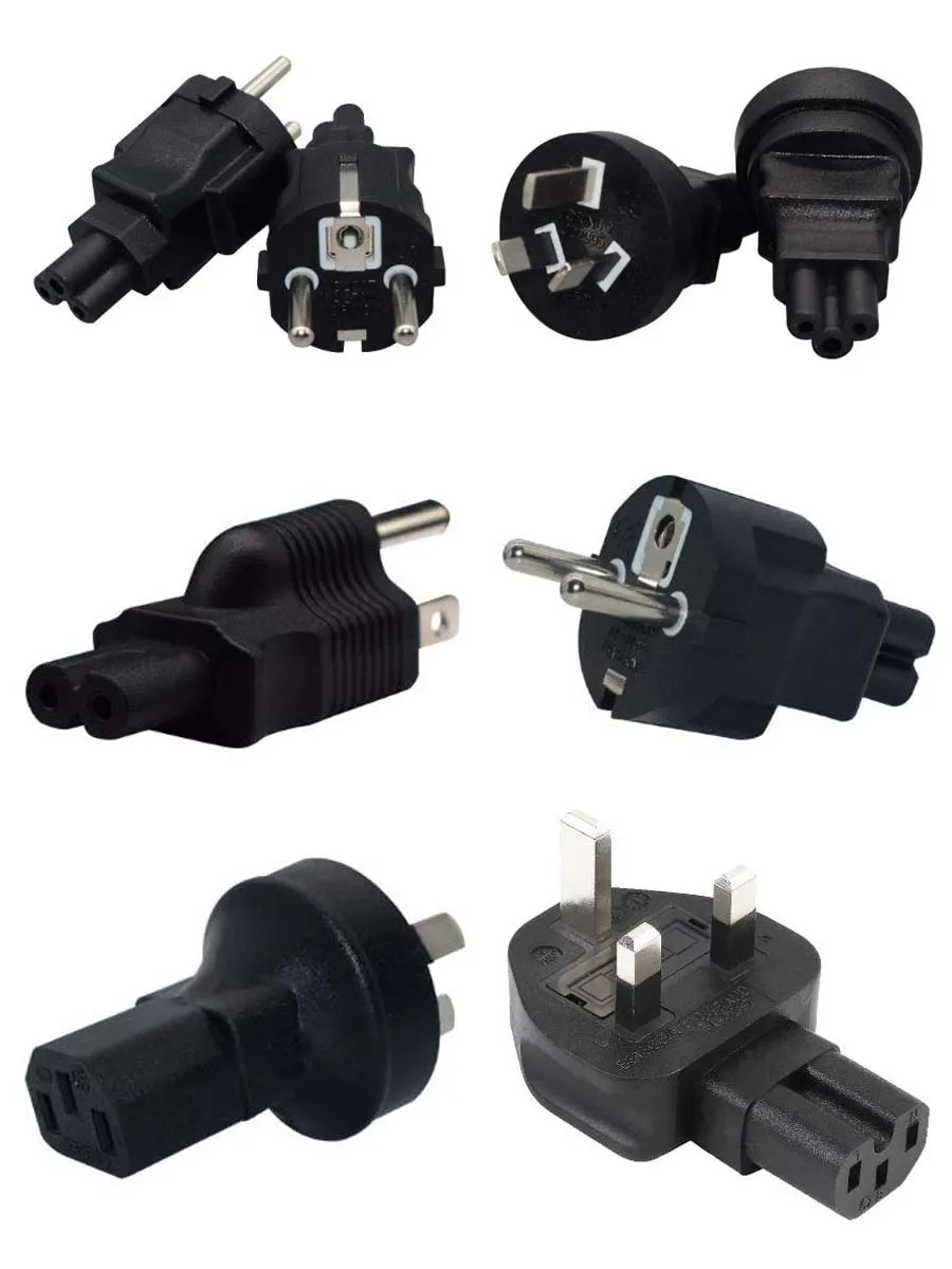 1PCS Black Copper IEC320 C5 C7 C13 to AU EU 4.0MM 4.8MM UK US 5-15P 6 ...