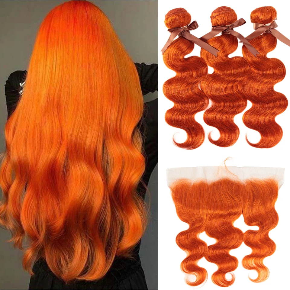 Ginger-Orange-Color-Human-Hair-Bundles-With-Frontal-Body-Wave-Lace ...