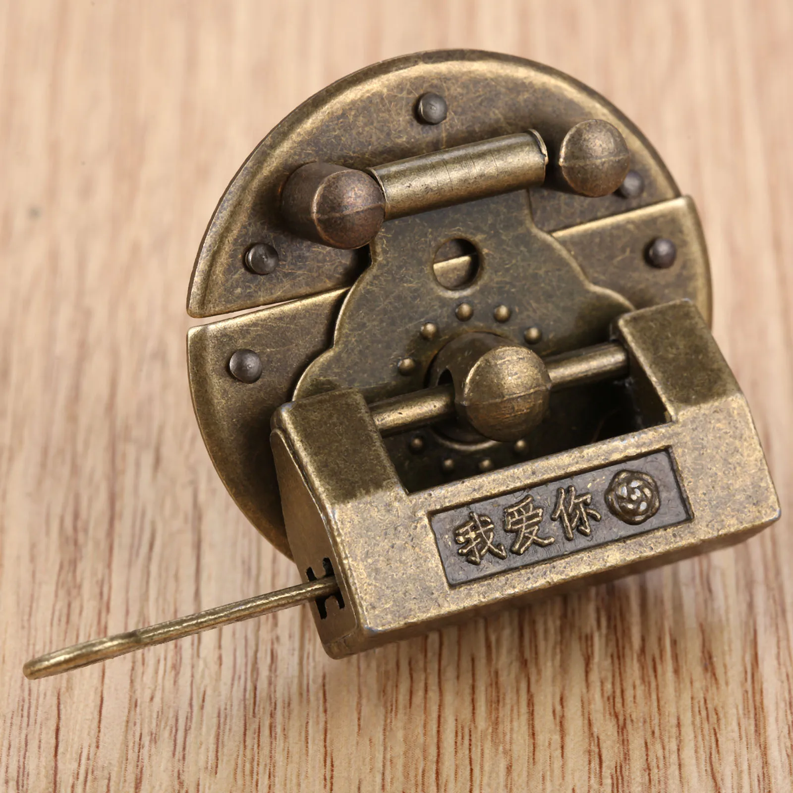 DRELD Antique Bronze Chinese Old Lock Wooden Box Padlock with Vintage ...