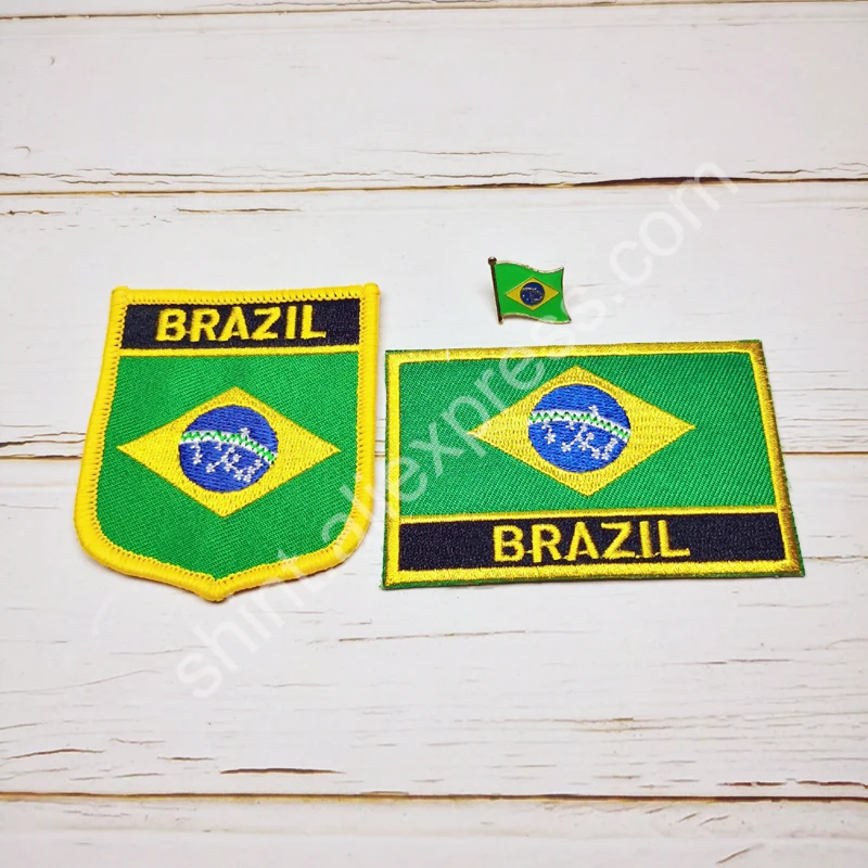 Brazil National Flag Embroidery Patches Badge Shield And Square Shape ...