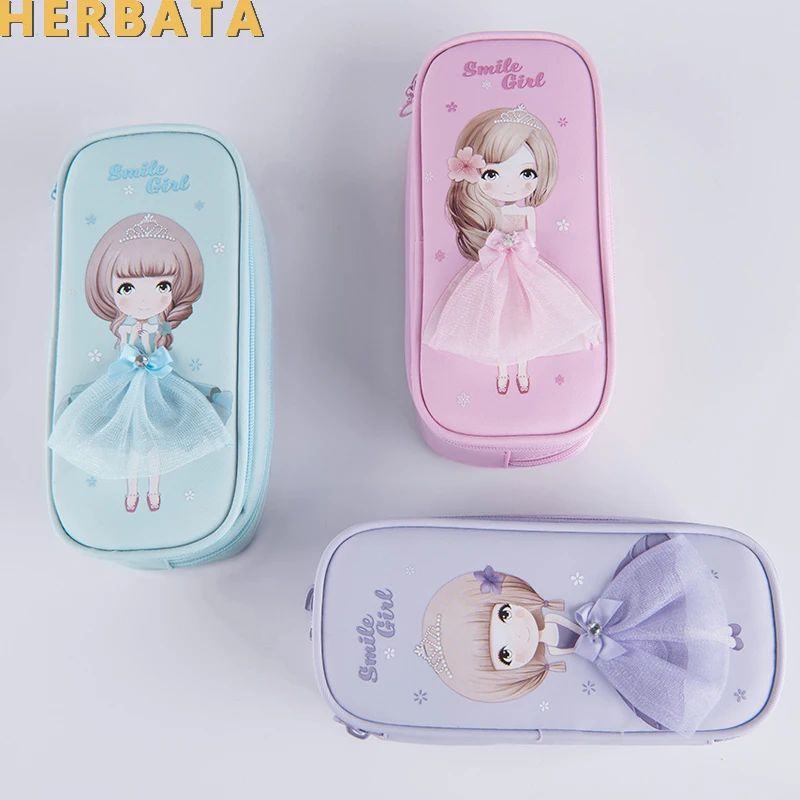 Girls Cartoon Canvas High-capacity Multi-function Pencil Case School ...