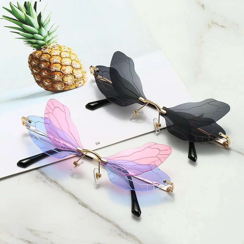 Colorful-Dragonfly-Rimless-Sunglasses-Woman-Brand-Designer-Luxury-Sun ...