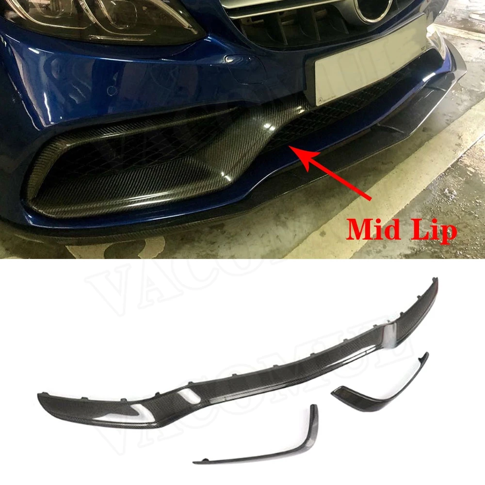 C Class Carbon Fiber Front Bumper Mid Lip Spoiler for Mercedes Benz ...