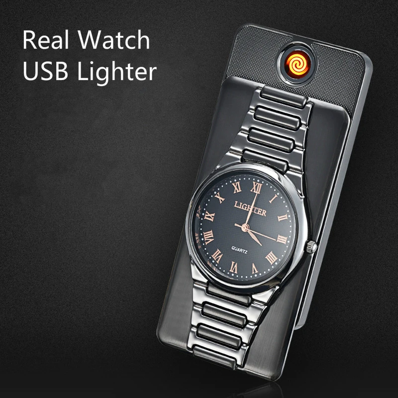 New Lighter Watch For Men Business Rectangle Flameless Cigarette ...