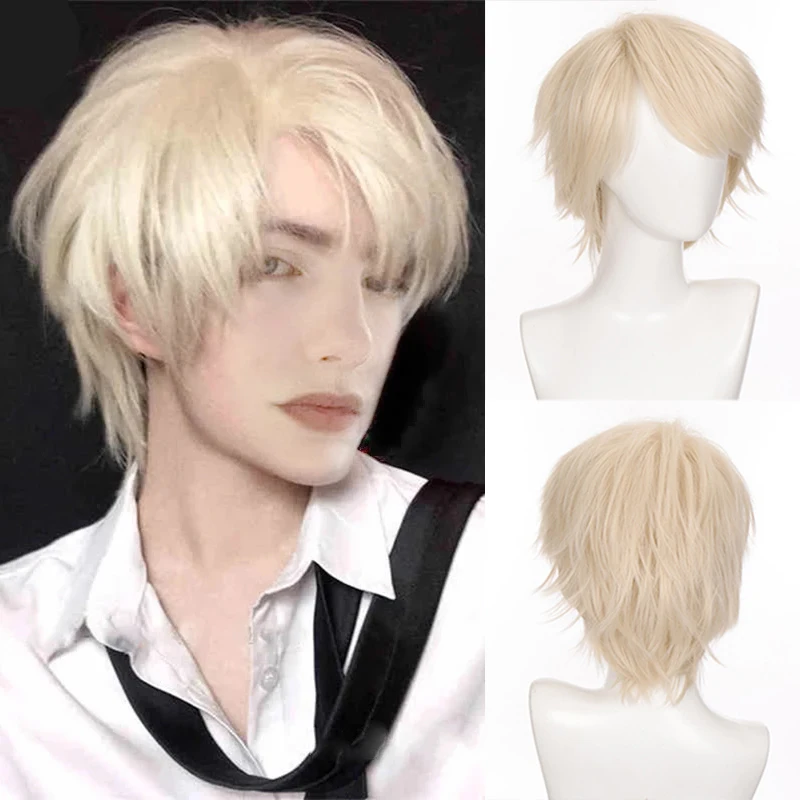 Ailiade Fashion Men Short Wig Light Yellow Blonde Synthetic Wigs With ...