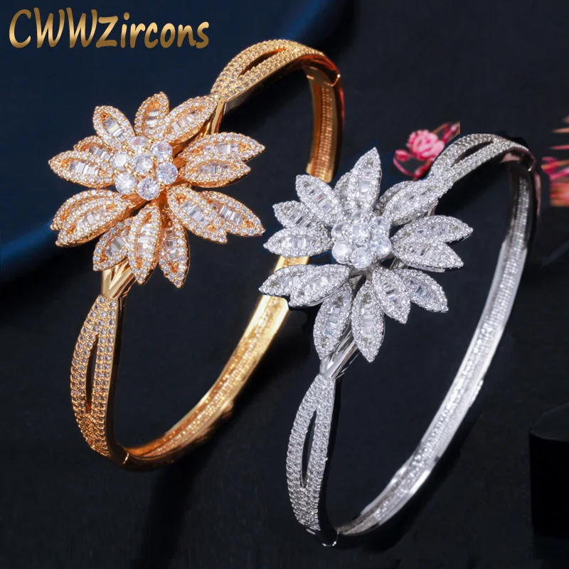 Cwwzircons Роскошные инкрустация кубическим цирконием большой геометрический цветок листьев ...