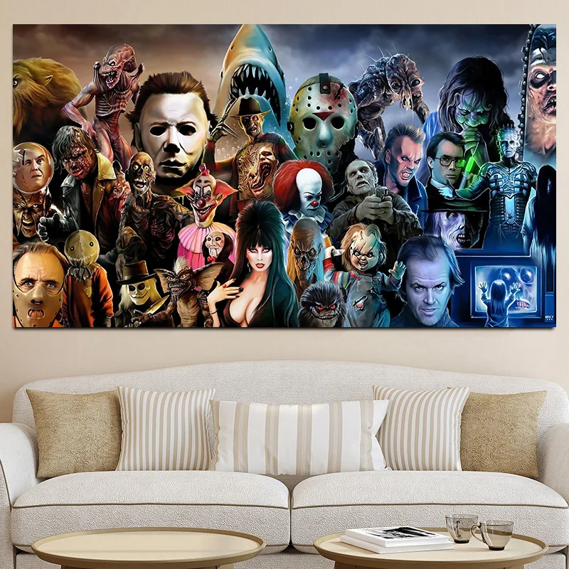 Scary Horror Movie Characters Poster Artwork Printed on Canvas ...