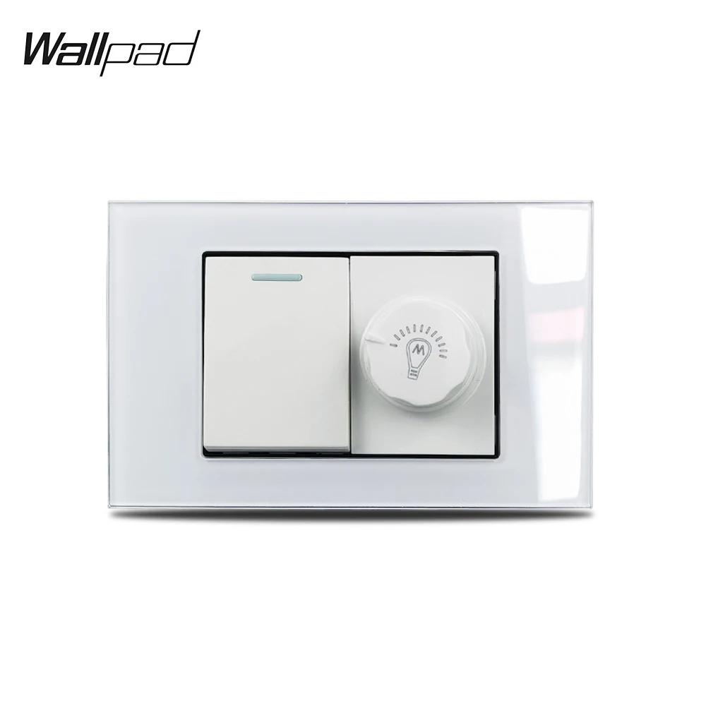 118*75mm Dimmer and 1 Gang Wall Switch Wallpad L3 White Glass Panel 1 2 ...
