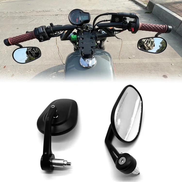 Universal Retro Black Motorcycle 7/8" 22mm Motorbike Rearview Bar End ...