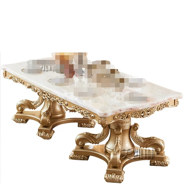 European-style Natural Marble Long Dining Table Luxurious Solid Wood ...
