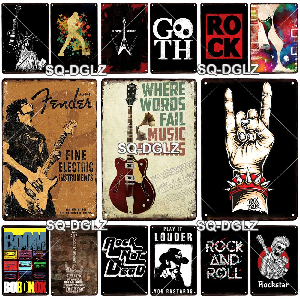 Rock And Roll Metal Sign Plaque Vintage Pub Bar Decor Tin Sign Plate ...