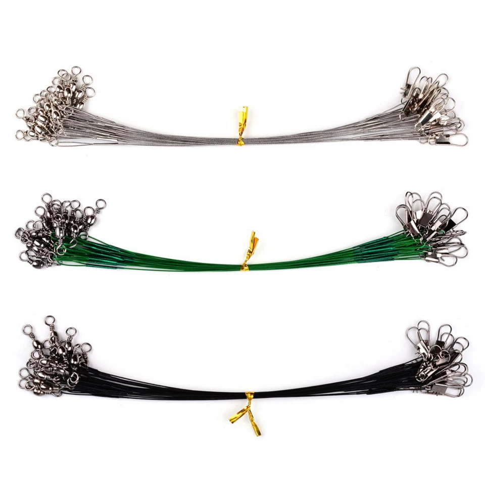 20pcs 15/20/25cm Stainless Steel Wire Leader Fishing Leash With Swivel ...
