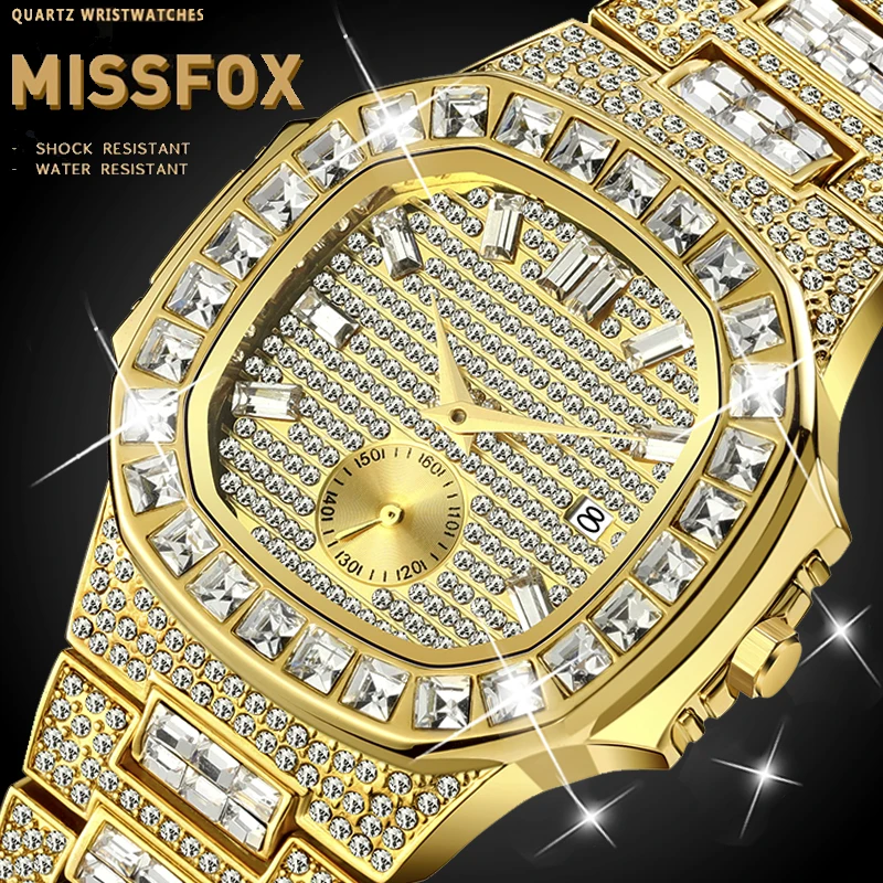 Online shopping for Fully Baguette Diamond Watch Luxury Mens Wrist ...