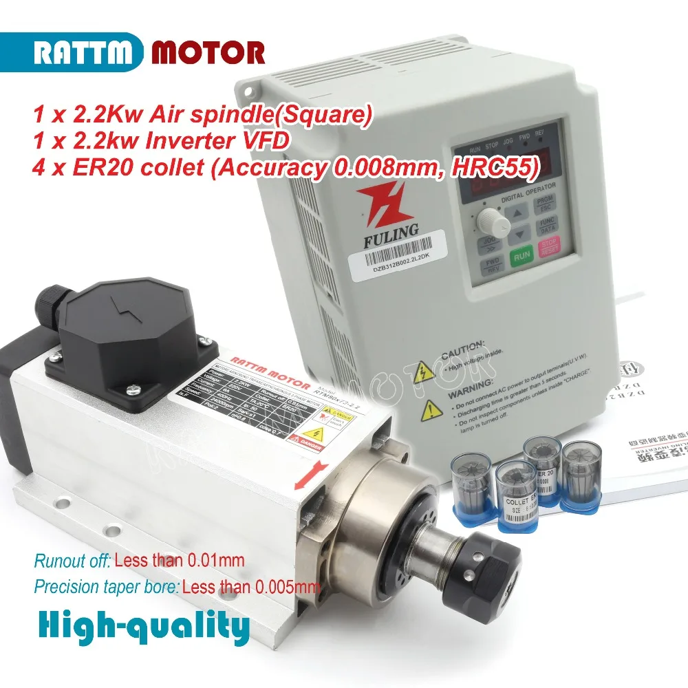 Square Quality 2.2kw 220v Er20 Cnc Air Cooled Spindle Motor Kit & 4pcs ...