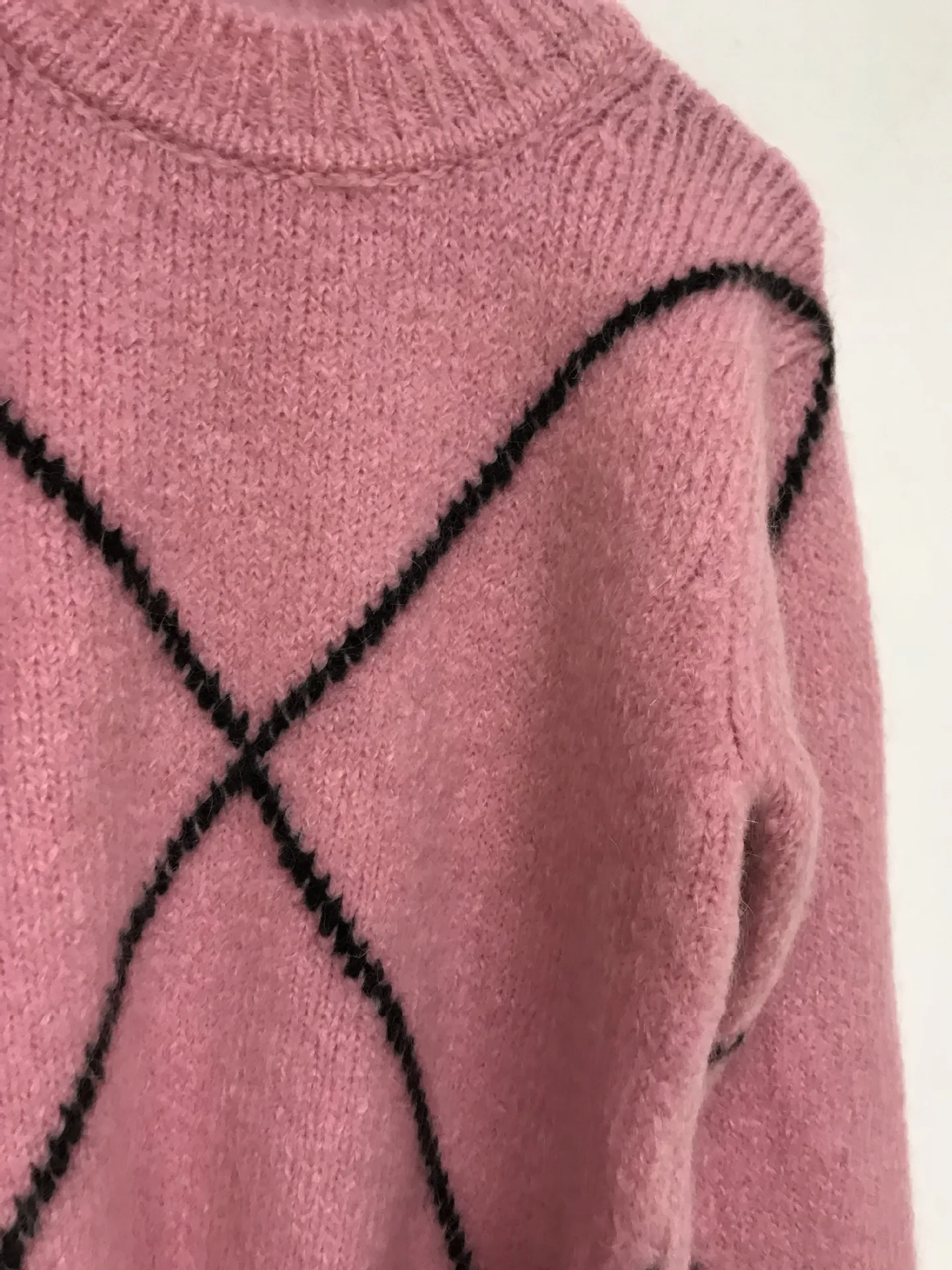 Women Sweater Autumn /winter New Pink Round Neck Pullover Jacquard Long ...