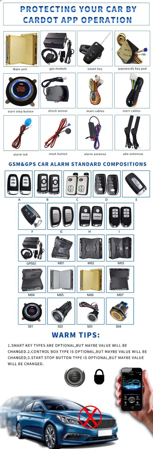 cardot 4g gps gsm Pke Keyless Entry Remote Starter system Smart Car ...