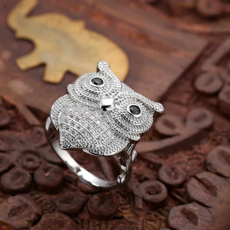 Punk Silver Color Sticky Owl Finger Ring Women Clear AAA CZ Ring ...