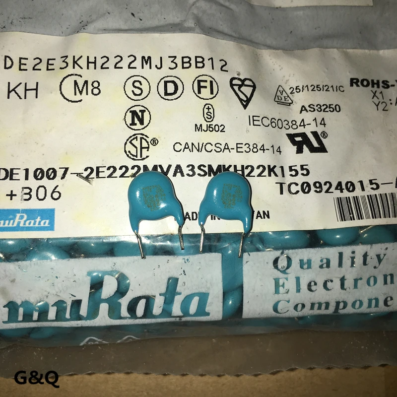 50pcs 수입 원래 제품 무라타 세라믹 콘덴서 de2e3kh222mj3bb12 kh222m 2200pf 250vac 무료 배송 ...