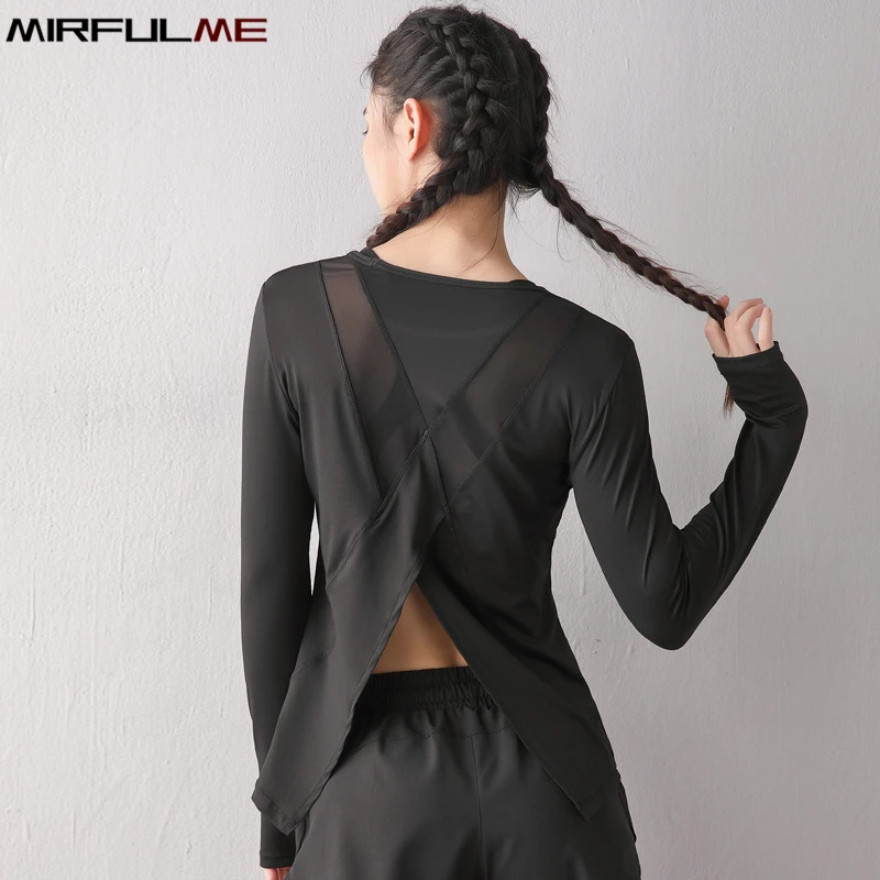 Women-Loose-Yoga-Shirts-Mesh-Patchwork-Workout-Tops-Thumb-Hole-Long ...
