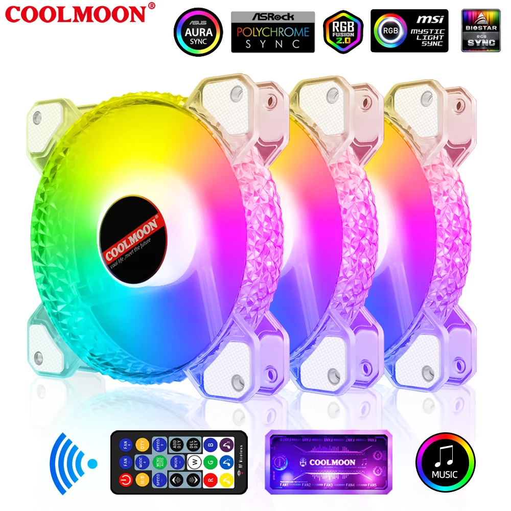 COOLMOON 120mm 5V3PIN ARGB CPU Cooling Fan 6PIN Diamond Fan Aura ...