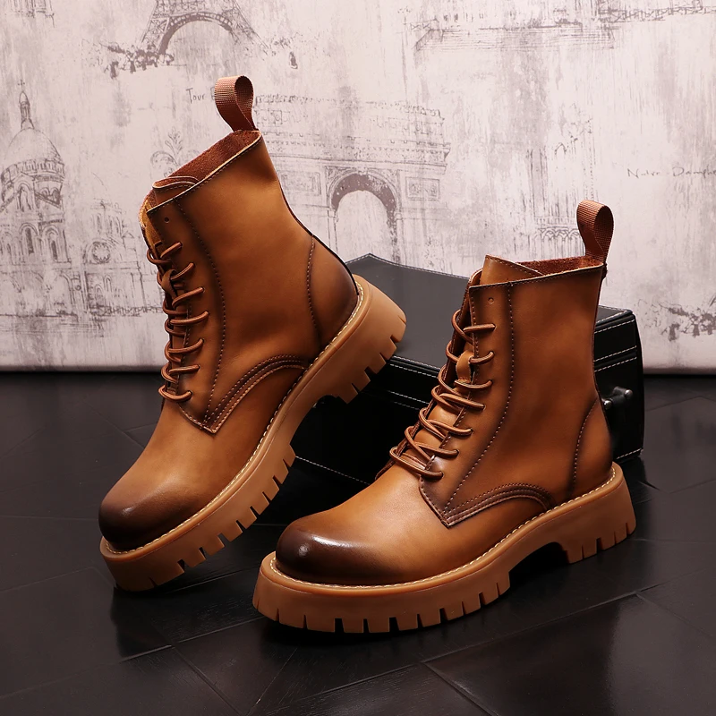 men's fashion stage nightclub wear platform boots tide genuine leather ...