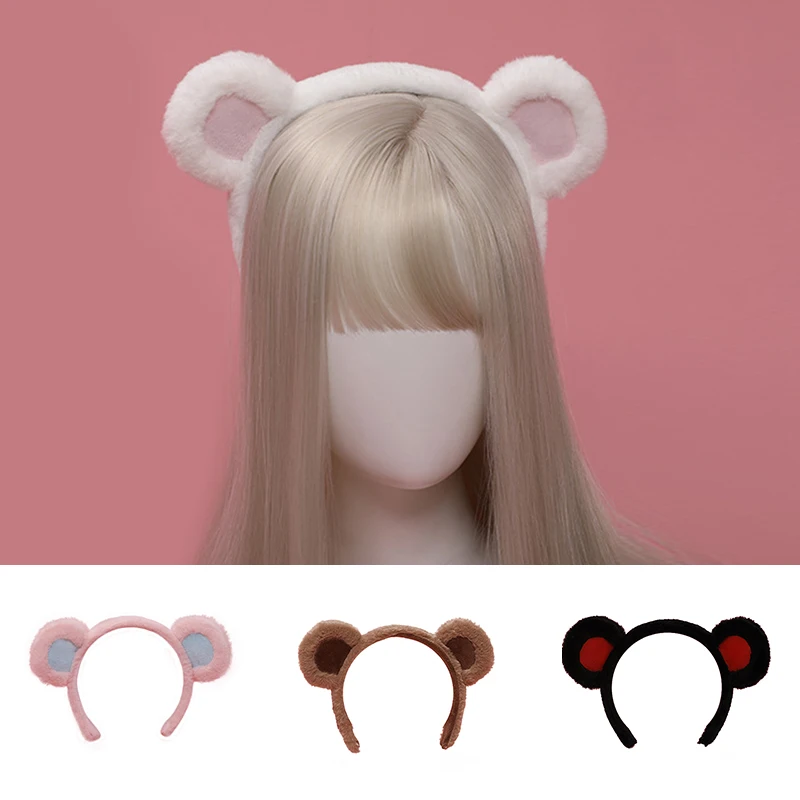 새로운 여자 간단한 귀여운 곰 귀 머리띠 사랑스러운 헤어 밴드 어린이 플러시 헤어 액세서리 로리타 머리띠 카와이 머리 후프