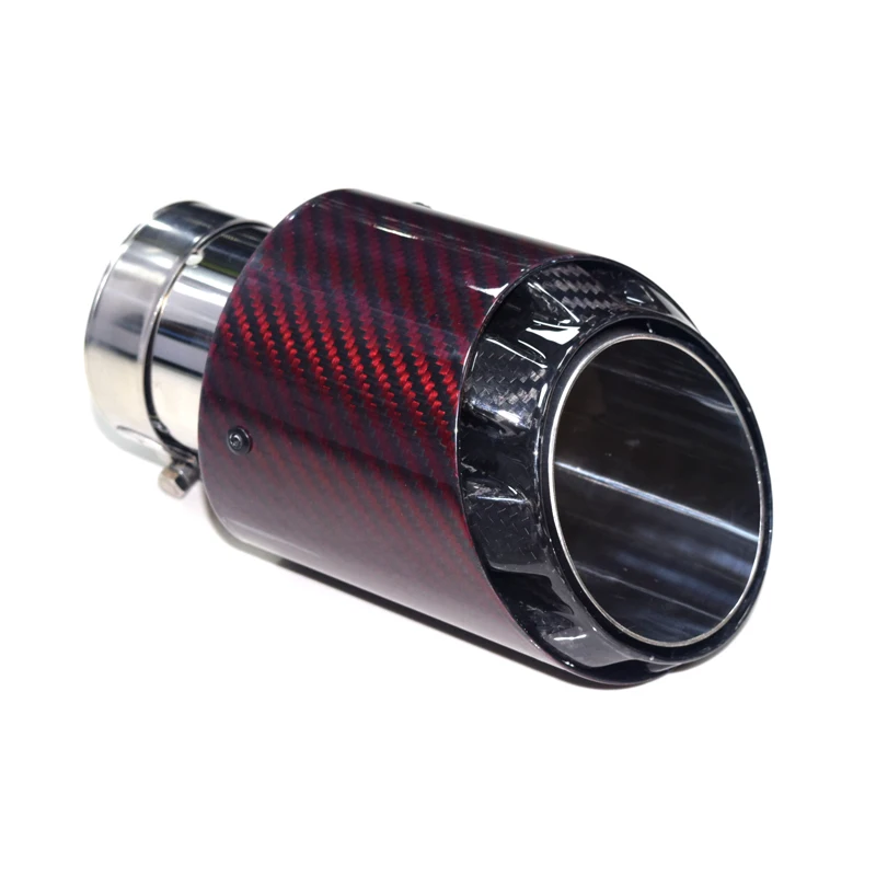 1 PCS Carbon Fiber Universal Exhaust Tip Red Black Muffler Tip Single ...